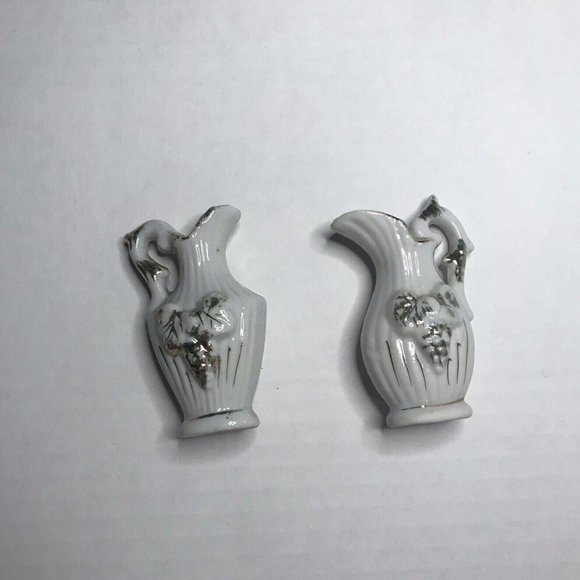 Toys | 2 Antique Miniature Doll House Porcelain Pitchers White Brushed ...